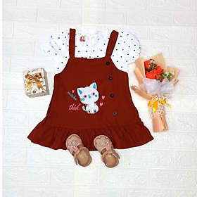 Mua ĐỒ BỘ ĐẦM BÉ GÁI 7-15 kg - Bộ áo voan chấm bi và đầm yếm Mèo Kitty đáng yêu