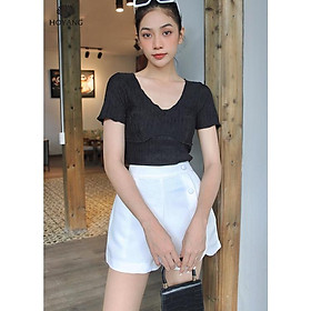 Mua Áo Thun Nữ Kiểu Cổ Tim Cách Điệu HOYANG A144 - Đen,XL tại HoYang