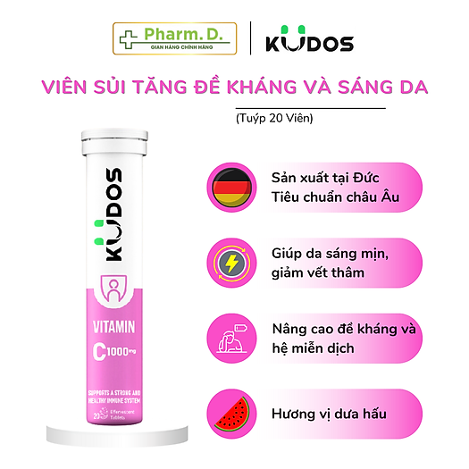 Viên Sủi KUDOS VITAMIN C 1000MG Hỗ Trợ Nâng Cao Sức Đề Kháng ( Tuýp 20 ...