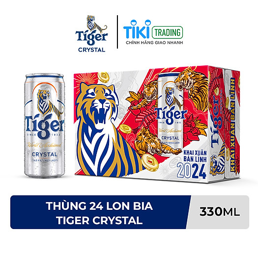Thùng 24 lon bia Tiger Crystal 330ml - Bao bì Xuân - Bia Nội Địa | VietMart.co