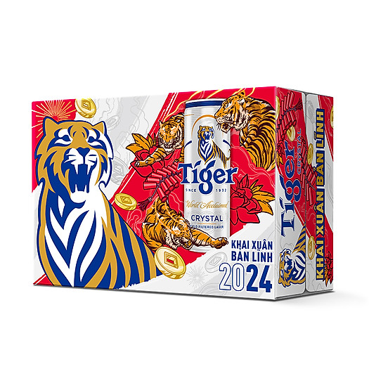 Thùng 24 lon bia Tiger Crystal 330ml - Bao bì Xuân - Bia Nội Địa | VietMart.co