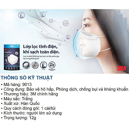 Khẩu trang 3M 9013 đạt chuẩn KF94 ngăn ngừa vi khuẩn lọc bụi mịn PM2.5 - Khẩu trang y tế ...