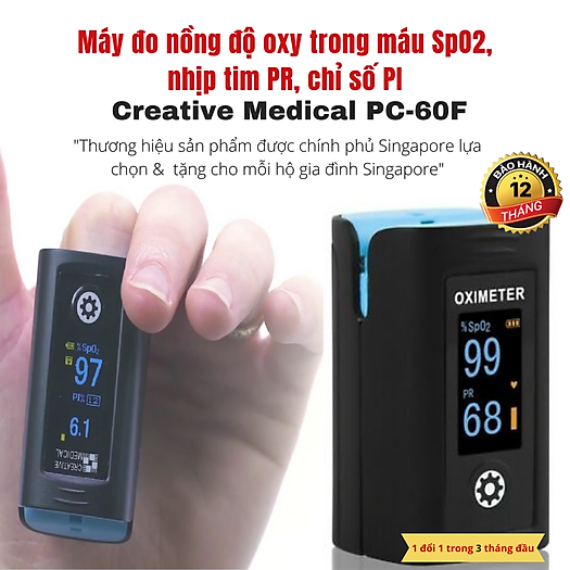 Máy đo nồng độ oxy trong máu SpO2 và nhịp tim Creative Medical PC-60F ...