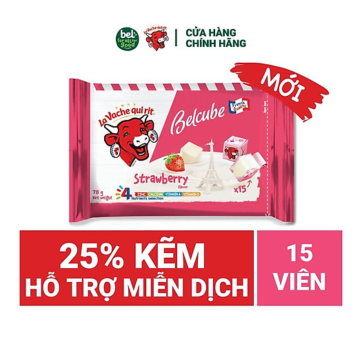 Phô Mai Vuông Belcube (15 viên) Vị Dâu - Hỗ trợ hệ miễn dịch (La Vache ...