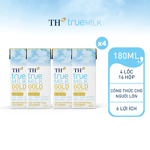 Combo 4 lốc sữa tươi tiệt trùng vị tự nhiên TH true MILK GOLD 180ml ...