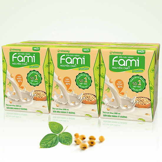 Thùng sữa đậu nành fami nguyên chất ít đường 200ml x 36 hộp