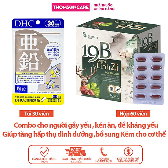 Combo viên uống kẽm dhc 30 viên và vitamin 19b 60 viên combo liệu trình 1
