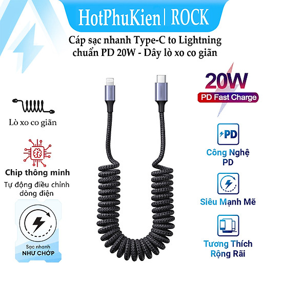 Dây Cáp Sạc Lò Xo Sạc Nhanh Pd 20w Usb C To Light Chuẩn Type C Pd 3 0 Hiệu