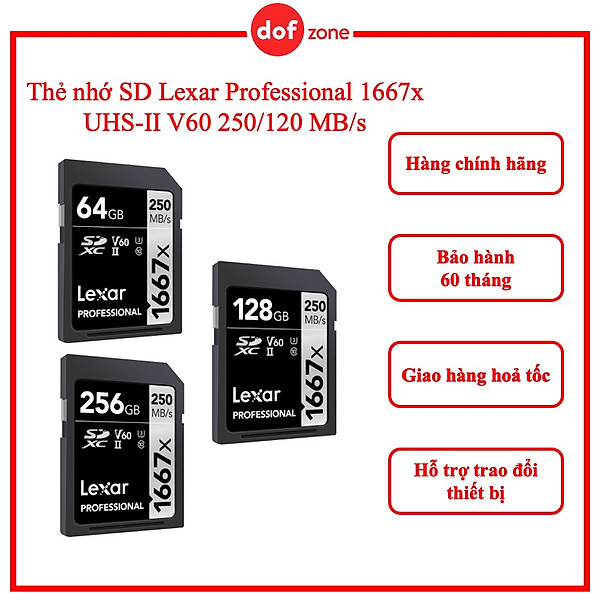 Thẻ nhớ SD Lexar Professional 1667x UHS-II V60 250/120 MB/s (64GB/128GB ...