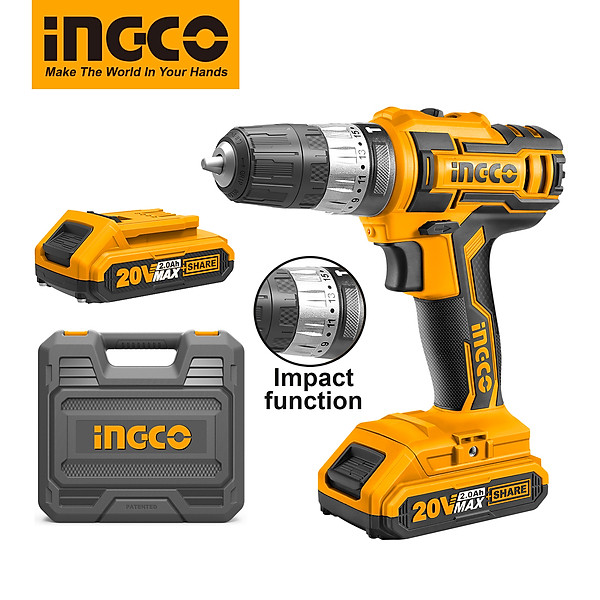 Máy khoan pin 3 chức năng có búa Ingco cidli200215 gồm 2 pin 20v 2.0ah ...