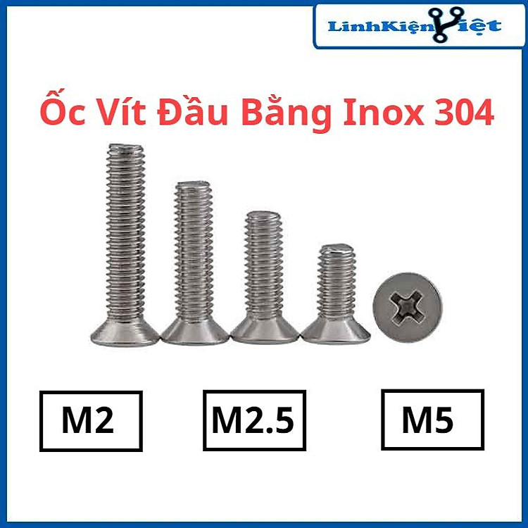 Mua Ốc vít đầu bằng ren M2, M2.5, M5 chiều dài 6mm-8mm-20mm bắt động cơ thân bu lông inox 304