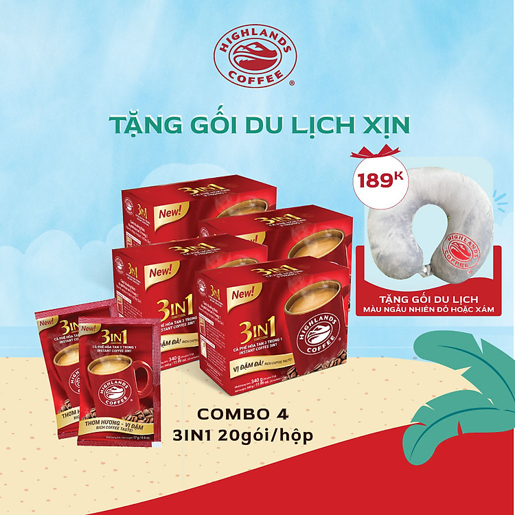Mua [ Combo kèm GỐI VĂN PHÒNG 189K] Combo 4 Hộp Cà phê sữa hoà tan (20 Gói x 17g)