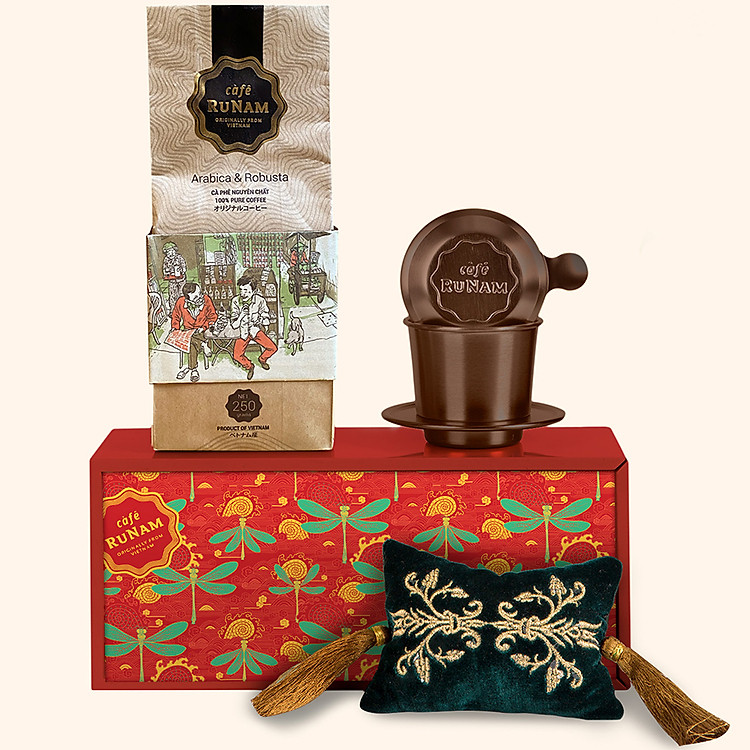 Mua Bộ Quà Tặng Bình An Cafe RuNam (Cà phê gói Blend 3 + Phin nâu đồng ...