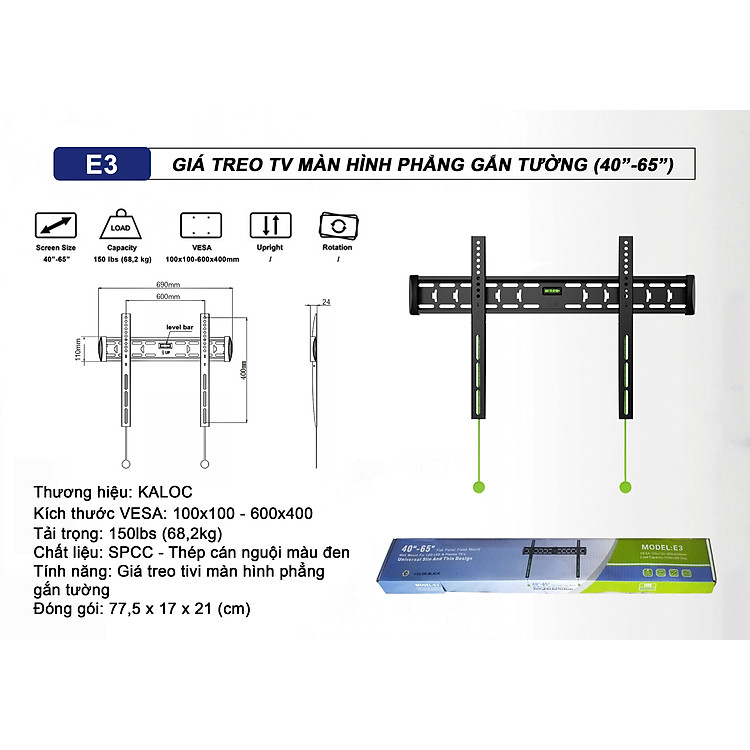 Mua Giá Treo Ti Vi Thẳng Sát Tường 40 đến 65 Inch E3 Phiên Bản Cao Cấp Hơn C3f Đầy đủ Cocq
