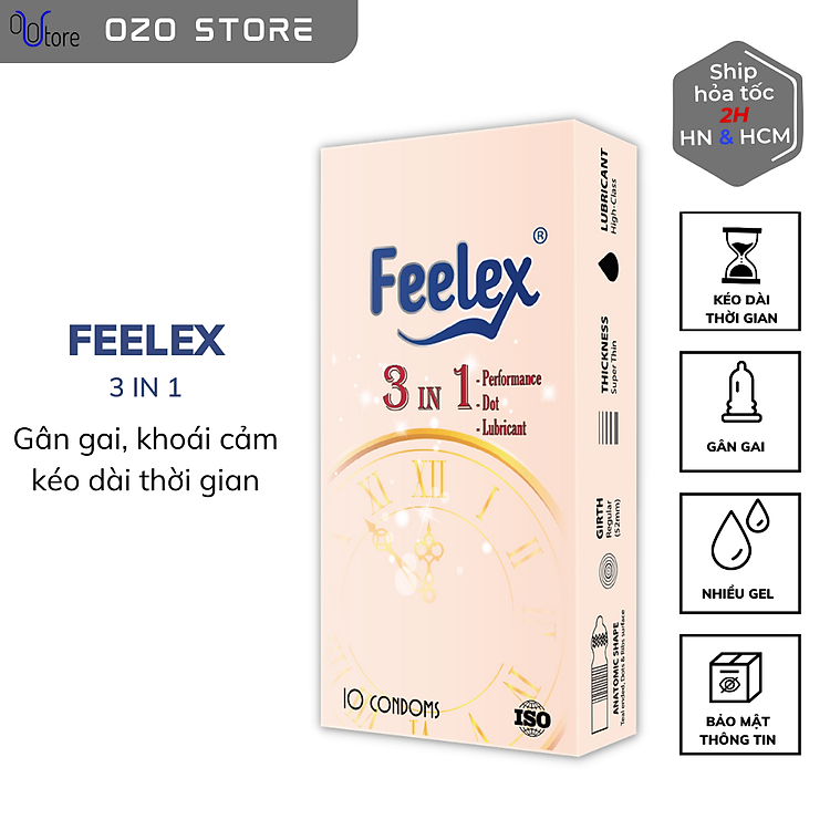 Mua Bao cao su Feelex 3in1 gân gai, nhiều gel bôi trơn, kéo dài thời ...