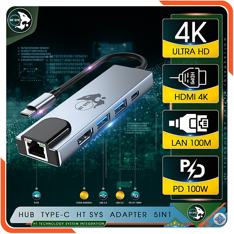 Mua Hub Type C HT SYS 5 in 1 To HDMI, USB 3.0, Lan, PD 100W - Hàng ...