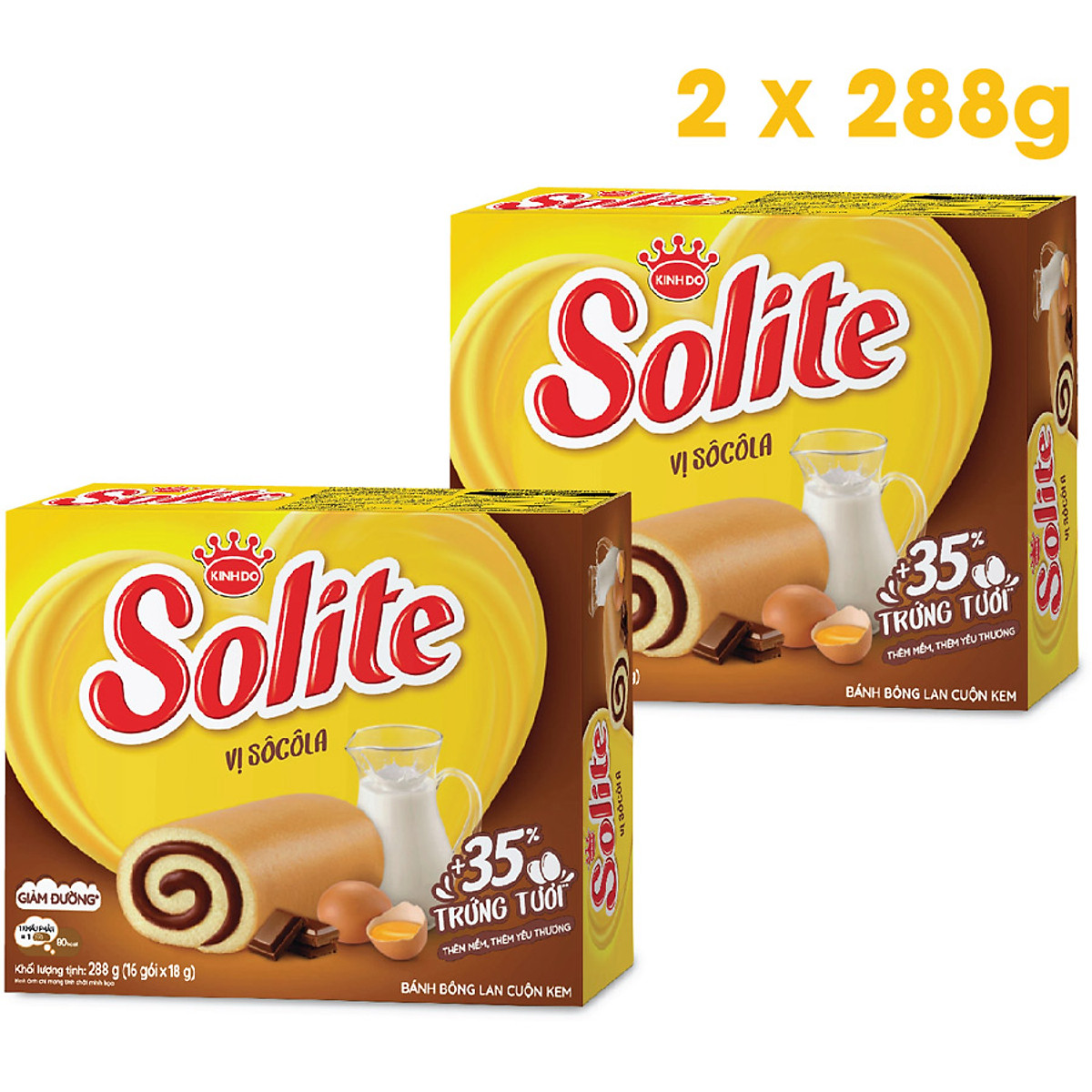 Combo 2 Hộp Bánh Bông Lan SOLITE Cuộn Kem Vị Socola 2x288g | Tiki