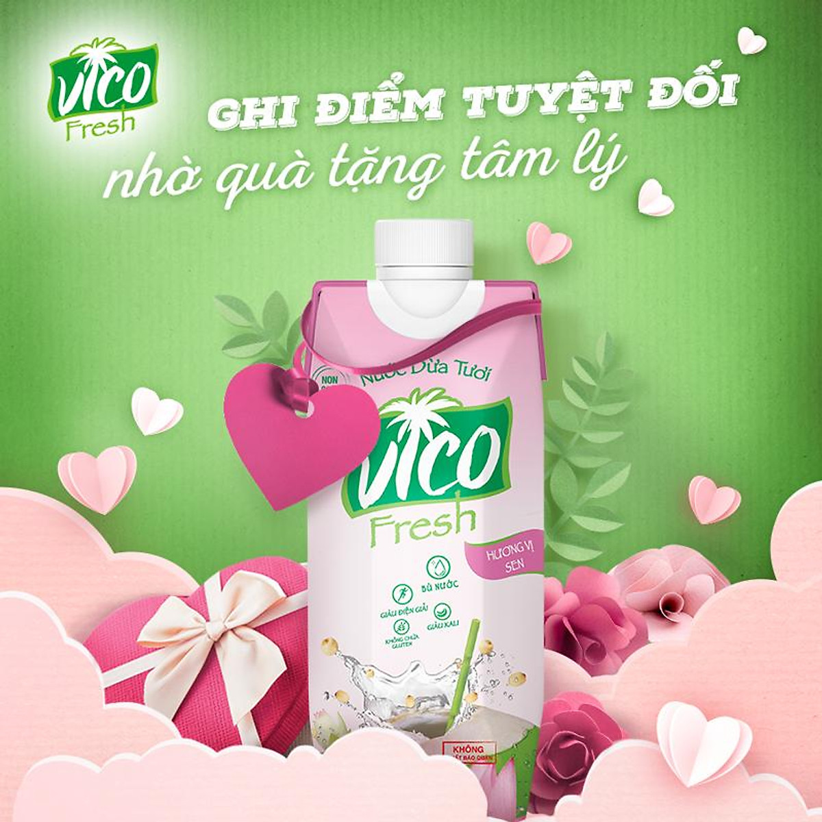 Thùng 24 Hộp NƯớc Dừa Tươi ACP VicoFresh 330ml - Vị Sen - Nước Trái Cây
