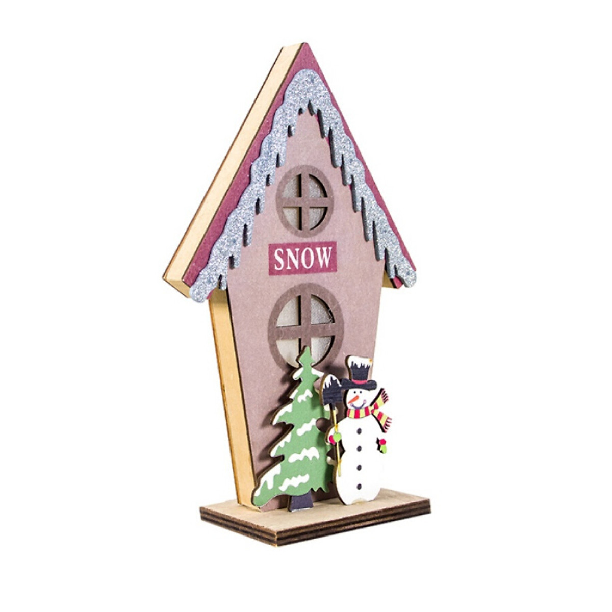 Color Painted LED Light Up Wooden House Christmas Desktop Ornament ...