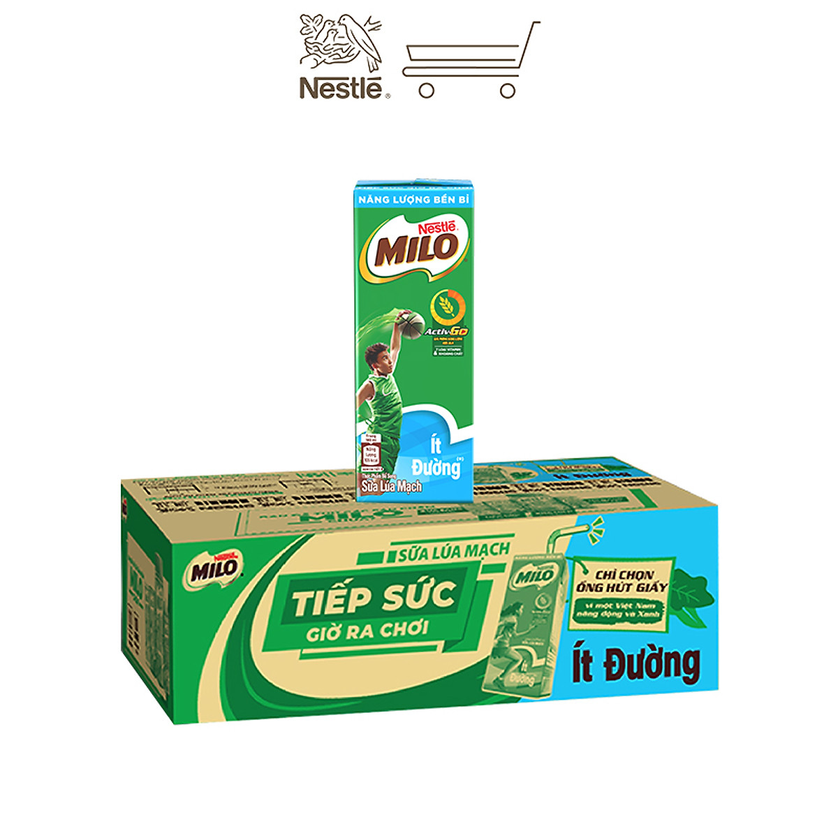 Mua [Phiên bản ống hút giấy] Sữa lúa mạch Nestlé Milo ít đường thùng 48 ...