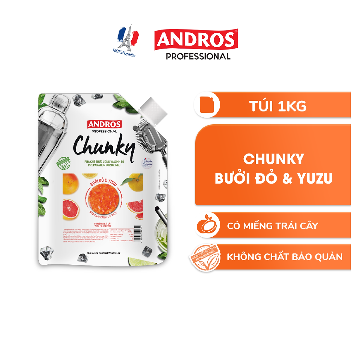 ANDROS - CHUNKY Bưởi đỏ & Yuzu - Nguyên liệu pha chế - Mứt trái cây ...