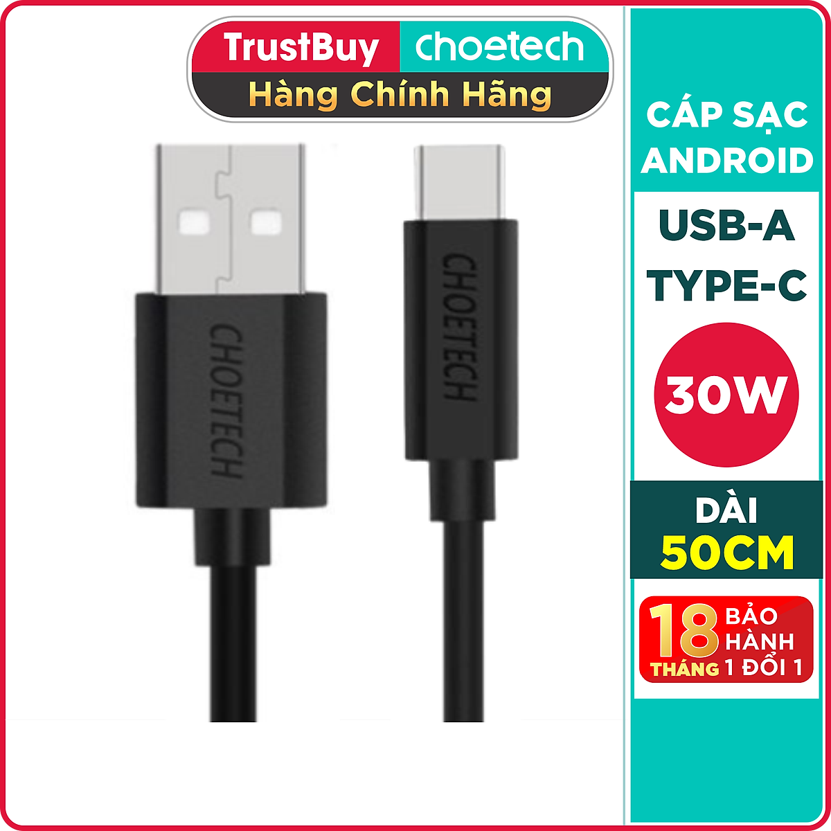 Dây Cáp Sạc Điện Thoại USB to USB Type C 30W Dài 0.5M Đến 2M CHOETECH ...