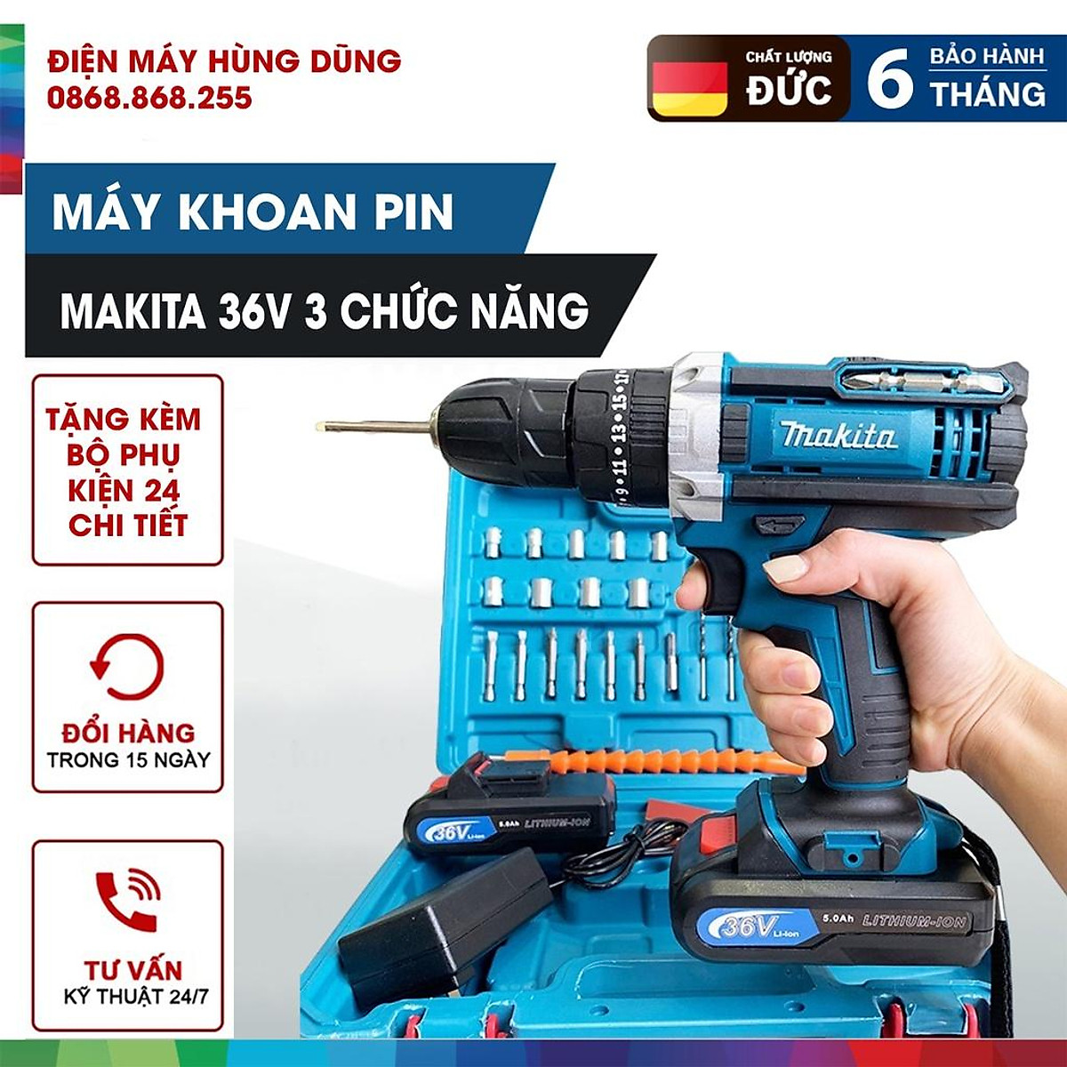 Mua Máy khoan pin MAKITA, khoan pin Makita 3 chức năng khoan gỗ,khoan sắt, bắn vít - Tặng kèm ...