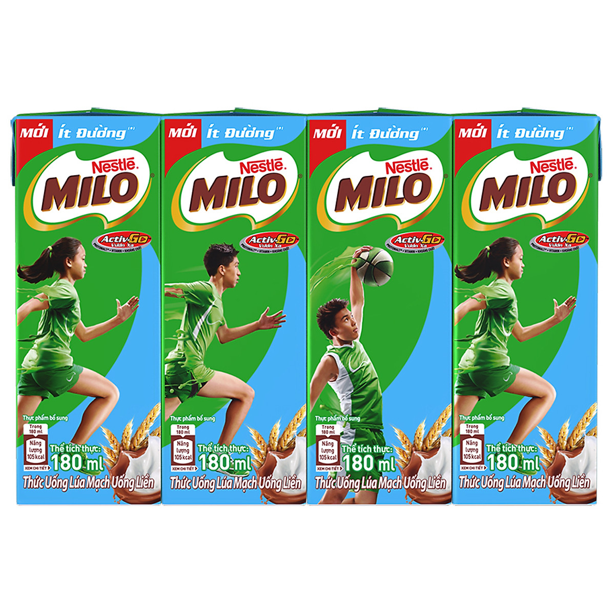 Mua Lốc 4 Hộp Sữa Nestlé Milo Ít Đường (180ml/ Hộp)