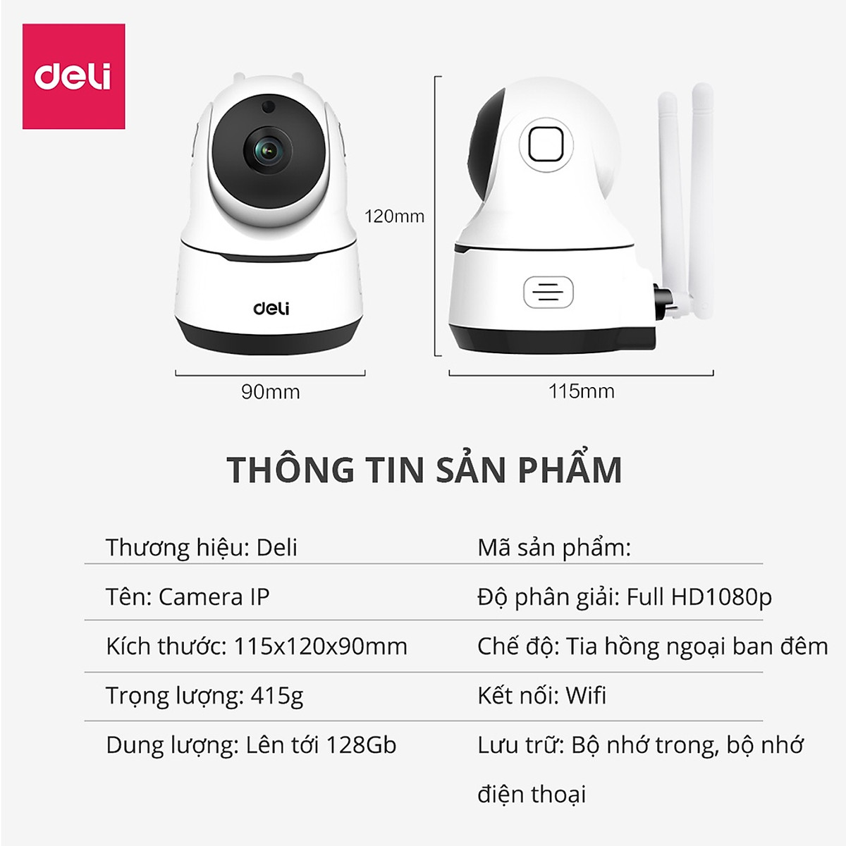 Camera IP Wifi Deli 360 Độ Full HD 1080P Đàm Thoại 2 Chiều Hồng Ngoại ...