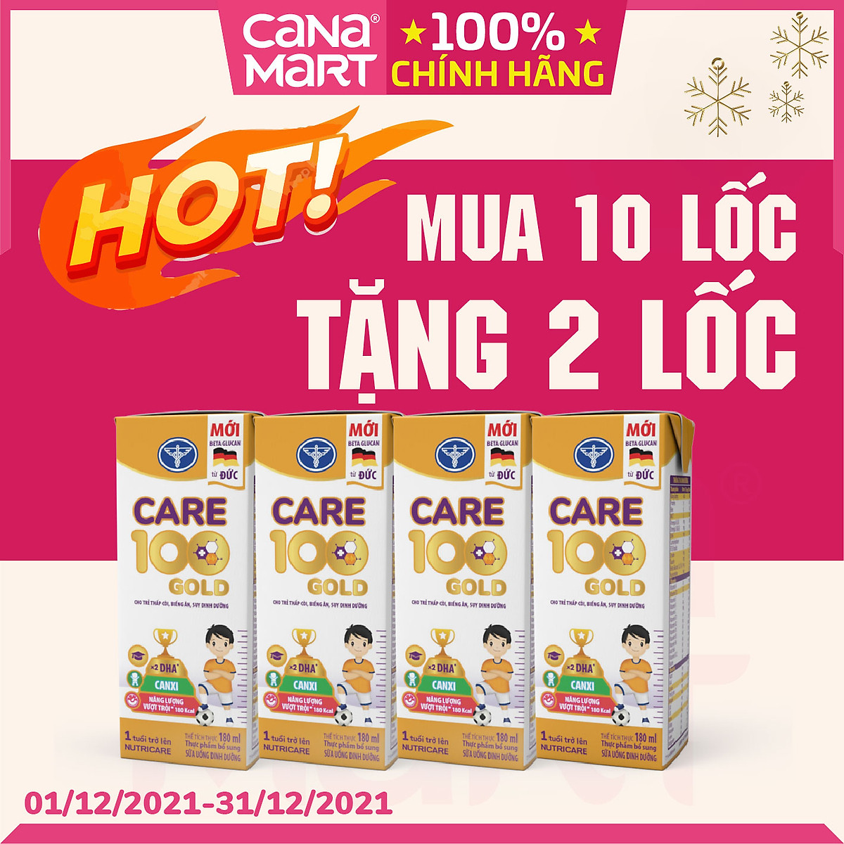 Thùng sữa nước pha sẵn Nutricare Care 100 GOLD cho trẻ thấp còi, biếng ăn từ 1 tuổi (180ml ...