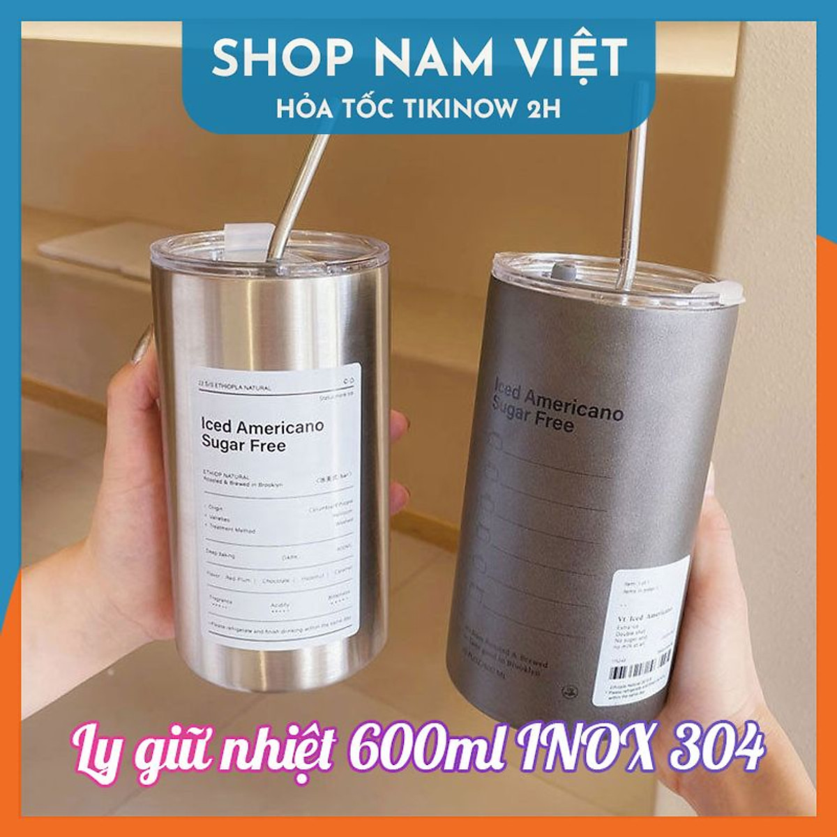 Mua Cốc Giữ Nhiệt Ly Giữ Nhiệt Inox 304 Có Ống Hút Ly Uống Coffee 600ml - Màu Đen tại Ghế Nam Việt