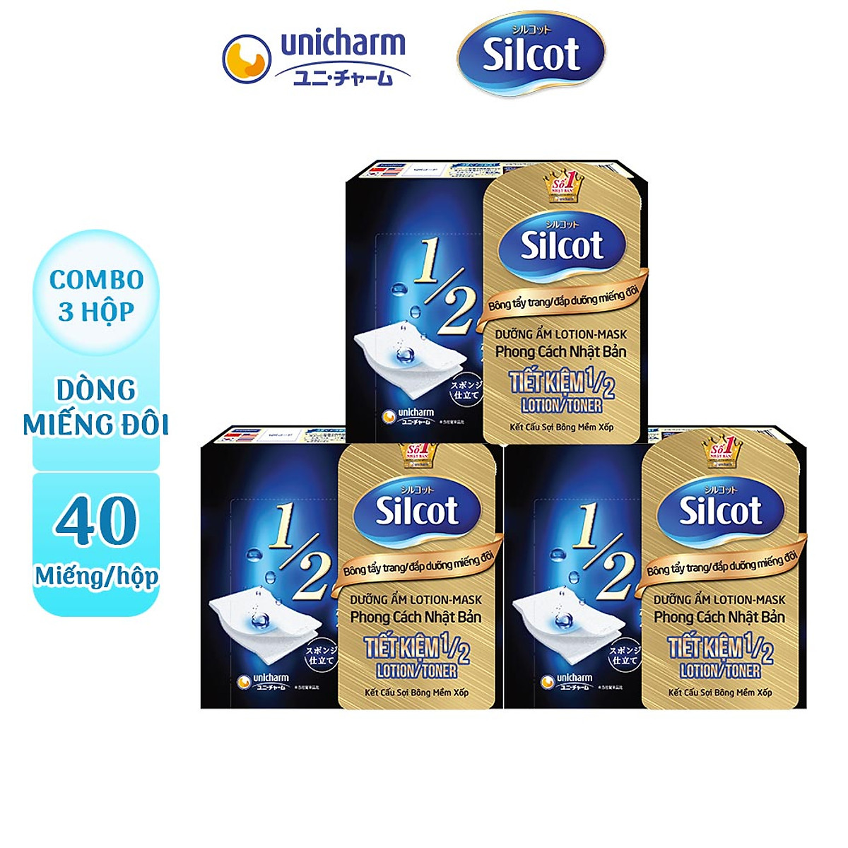 Combo 3 hộp Bông Tẩy Trang Silcot Đắp Dưỡng Miếng Đôi 40 Miếng/Hộp | Tiki
