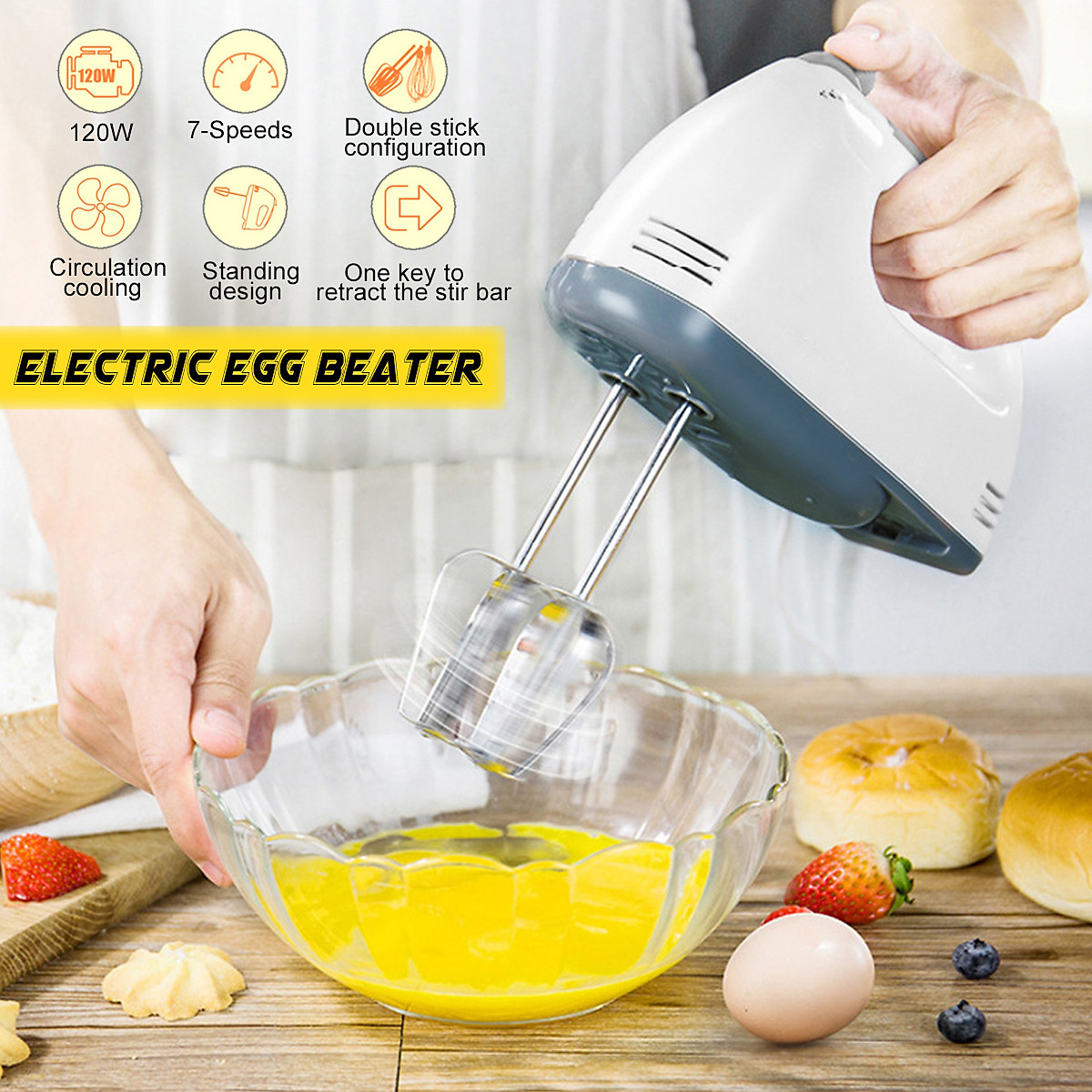Electric Powered 7 Speed Kitchen Handheld Mixer Whisk Egg Beater Cake ...