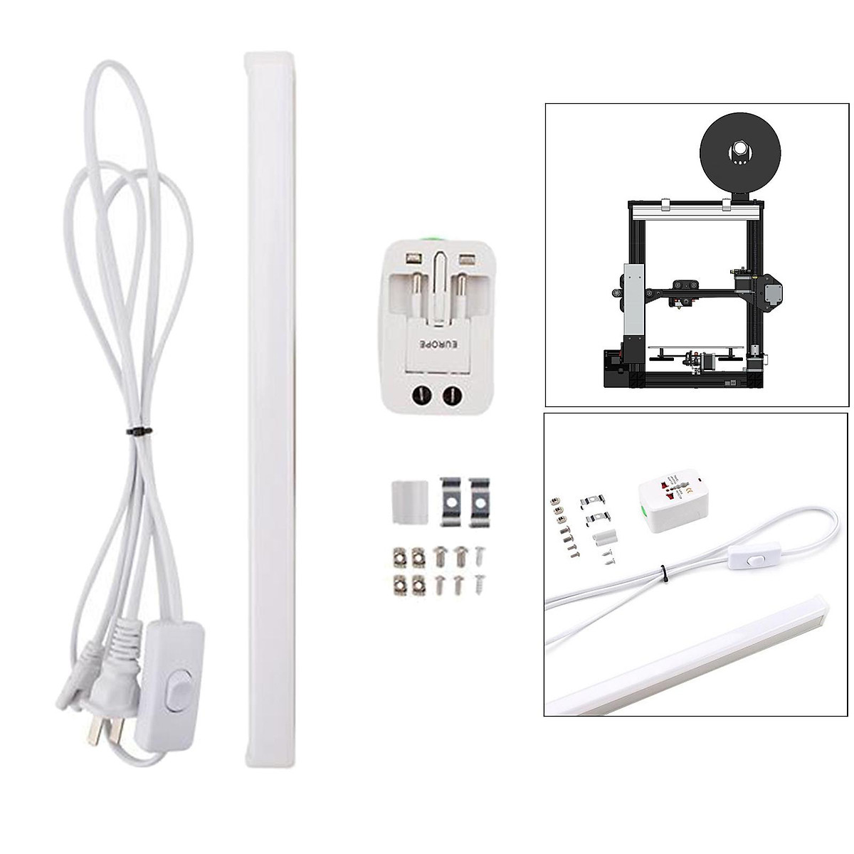 3D Printer LED Tube Night Light Kit with Switch Cable for CR-10 ENDER-3