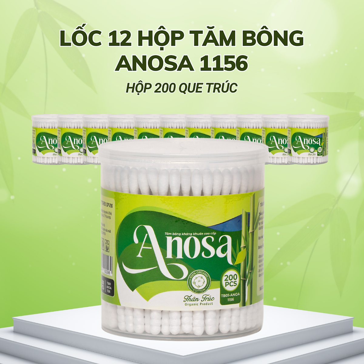 Mua Lốc 12 hộp Tăm bông Anosa người lớn thân trúc hộp 200 que TB01-1156 ...