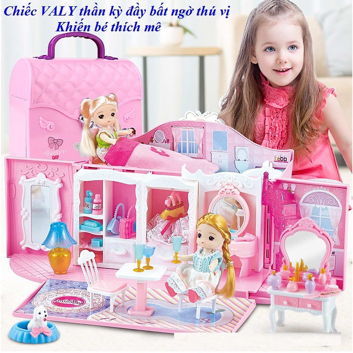 Bộ đồ chơi Barbie Búp bê Vali lâu đài thần kỳ cho bé (1 búp bê) | Tiki