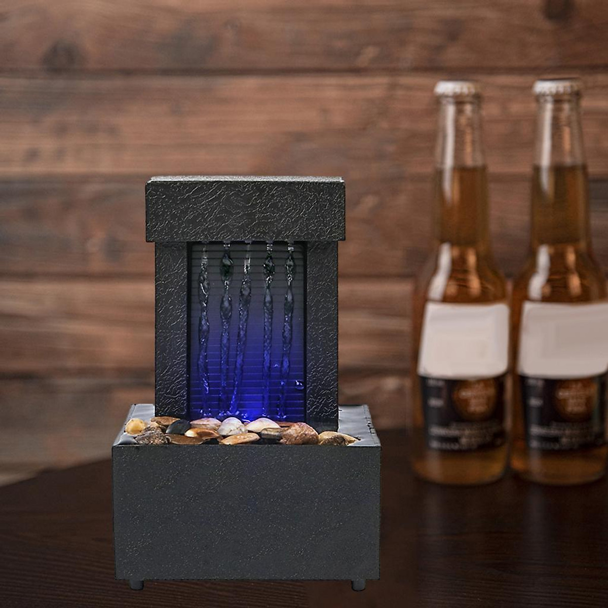 Desktop Waterfall Fountain Water Flow with LED Meditation Tabletop Decor