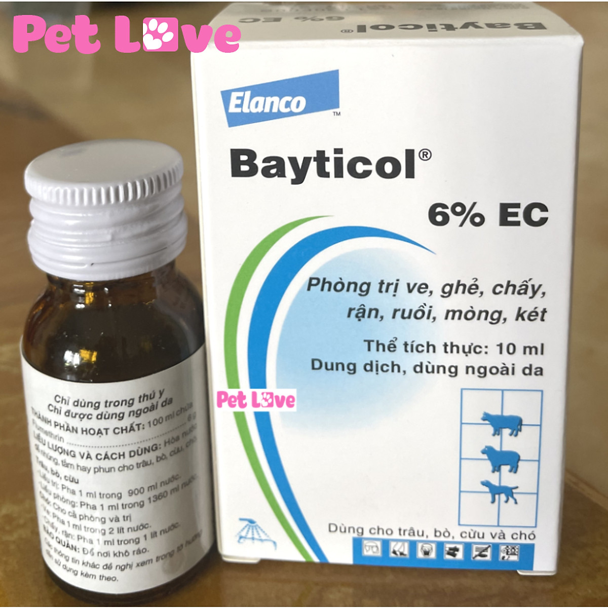 Thuốc pha tắm hoặc phun xịt trị ghẻ, ve rận trên chó Bayticol