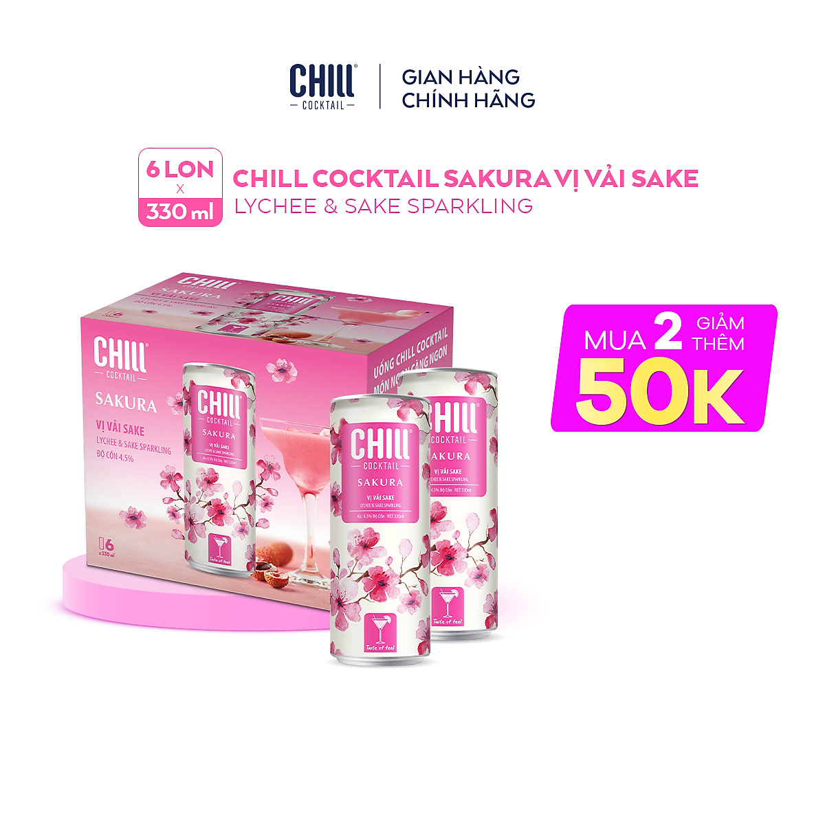 Mua [MUA 2 GIẢM 50K] Thùng 6 lon Chill Cocktail Sakura vị Vải Sake ...
