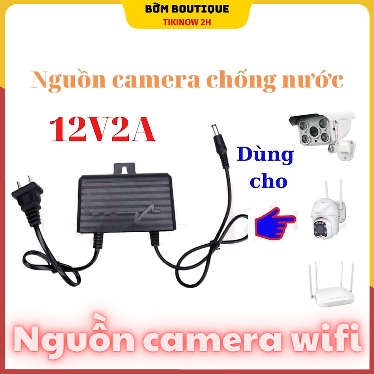 Adapter camera nguồn 12V - 2A loại ngoài trời, trong nhà có móc treo ...