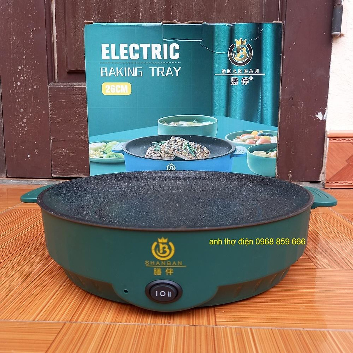 Chảo Nướng Điện Đa Năng Shanban 2 NÂC NHIỆT Size 26CM Chống Dính Vân Đá