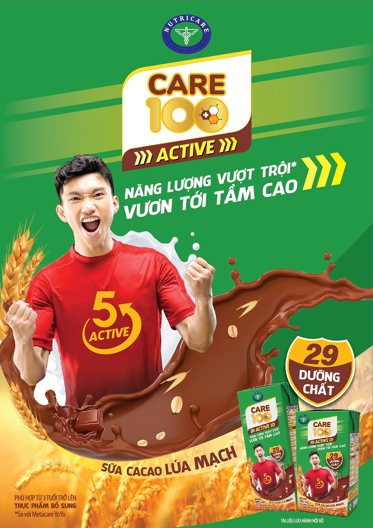 Thùng sữa ca cao lúa mạch Nutricare Care 100 Active (110ml x 48 hộp)