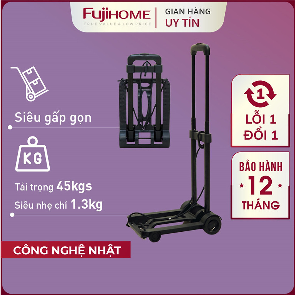 Mua Xe đẩy hàng gấp gọn đi chợ 45kg (có dây buộc) Nhật Bản Fujihome HT ...