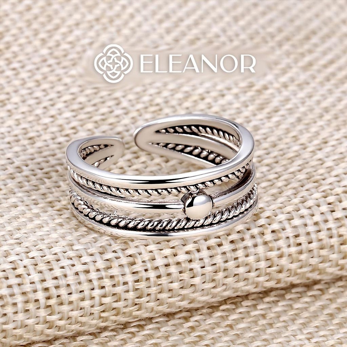 Mua Nhẫn Bạc Eleanor 3 Viền Đính Hạt Cá Tính - SP001162