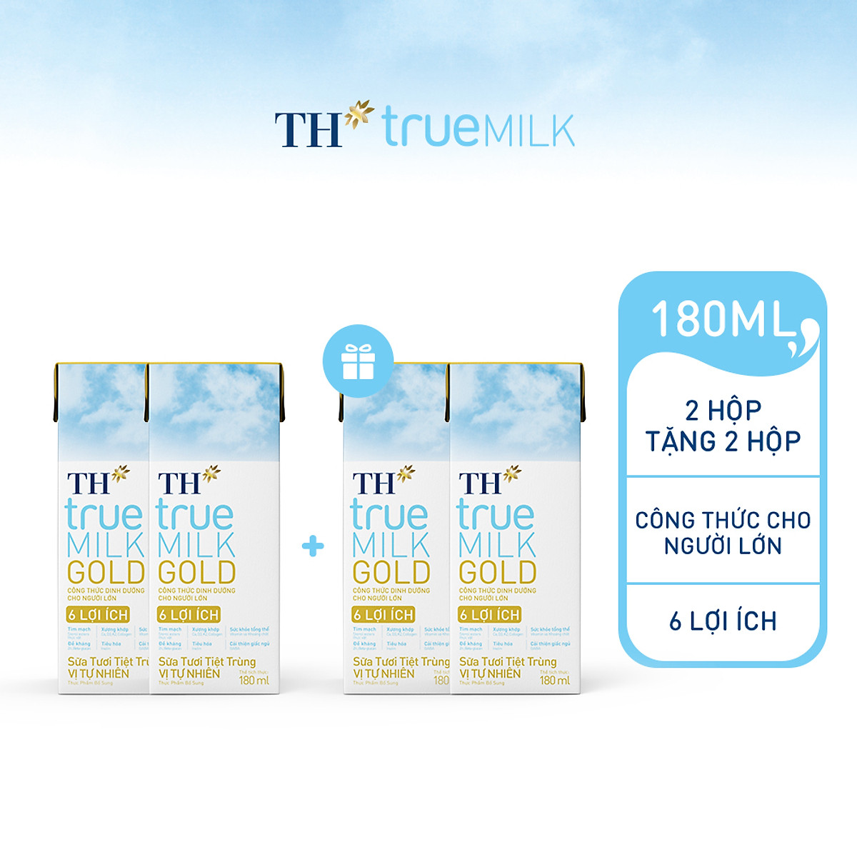 Lốc 4 hộp sữa tươi tiệt trùng vị tự nhiên TH true MILK GOLD dành cho ...