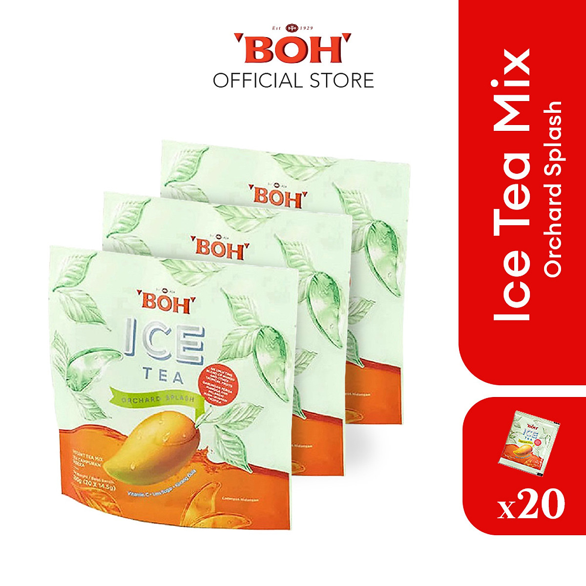 TRÀ HÒA TAN VỊ TRÁI CÂY HIỆU BOH - BOH ICE TEA ORCHARD SPLASH (20's)