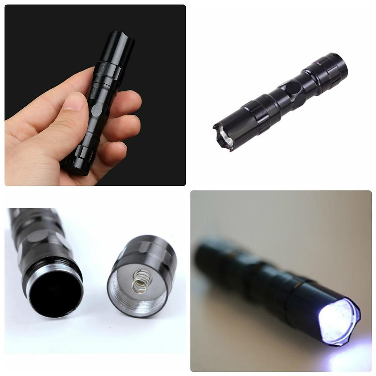 Đèn pin mini 3w, dài 9.5cm, dùng pin AA được làm bằng hợp kim nhôm đa ...