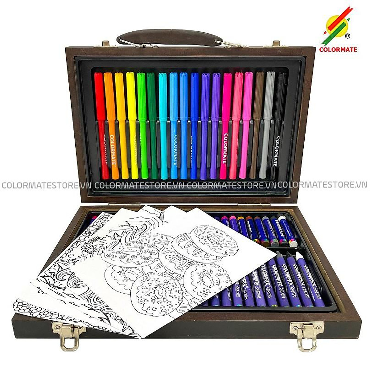 Bộ màu vẽ Colormate hộp gỗ cao cấp 68 chi tiết, quà tặng cho bé, set ...