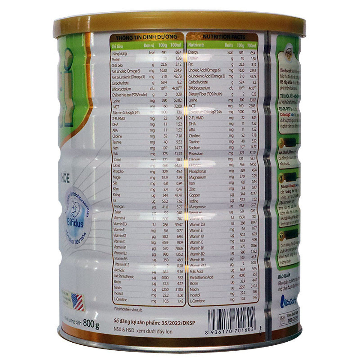 Sữa Colos Opti 1+ lon 800g - Tiêu hoá tốt, Hô hấp khoẻ, Dành cho bé từ ...