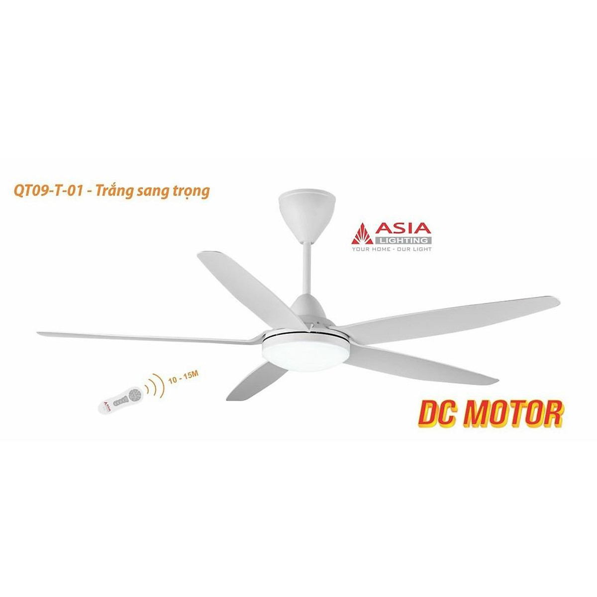 Mua Quạt trần 5 cánh Asia QT09, có đèn, có điều khiển, CAO CẤP_Hàng chính hãng - Trắng sang ...